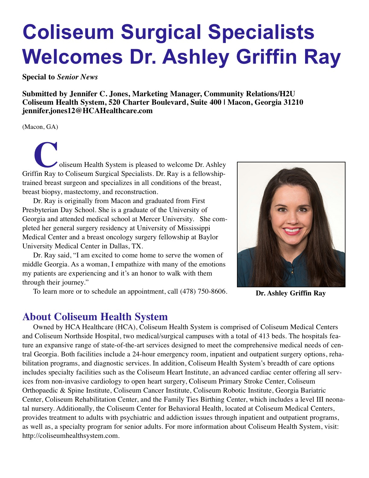 Coliseum Surgical Specialists Welcomes Dr. Ashley Griffin Ray ...